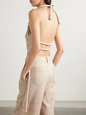 Cult Gaia Themis Cotton And Linen-blend Halterneck Top