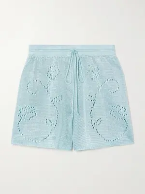 Calle Del Mar Pointelle-knit Shorts With Floral Pattern