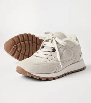 Brunello Cucinelli Suede Shearling-trimmed Lace-up Sneakers