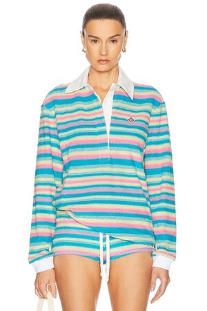Casablanca Terrycloth Striped Polo Top