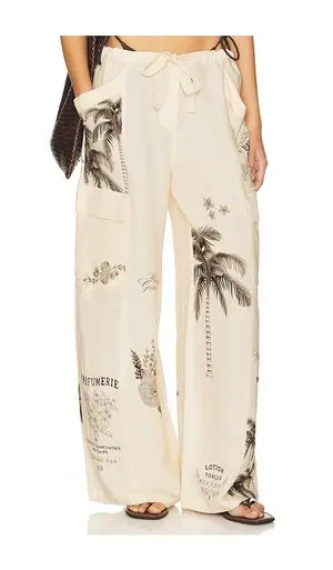 Agua Bendita Graphic Print Linen Trousers - Neutral