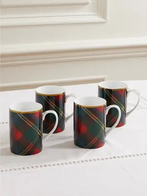 Ralph Lauren Alexander Set Of Four Gold-plated Checked Porcelain Mugs - Multi
