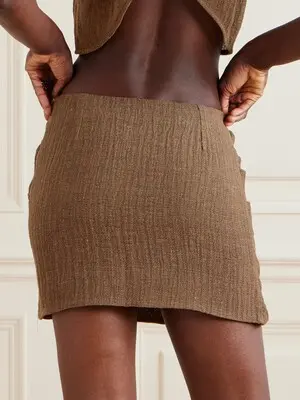 Le Kasha Spetses Draped Organic Linen-gauze Mini Skirt - Brown