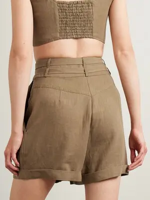 Le Kasha Belted Pleated Linen Shorts