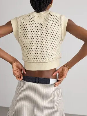 Guest In Residence Cropped Open-knit Cotton Vest - Neutrals