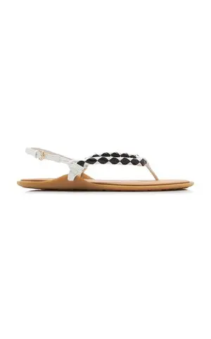 Miu Miu Braided Leather Thong Sandals With Buckled Ankle Strap - Multi