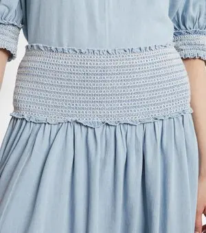 Zimmermann Ascension Shirred Denim Midi Skirt