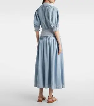 Zimmermann Ascension Shirred Denim Midi Skirt