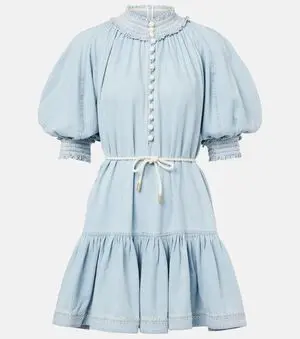 Zimmermann Ascension Ruffled Denim Mini Dress