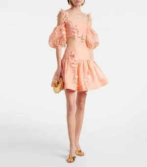 Zimmermann Dawning Linen And Silk Miniskirt In Coral