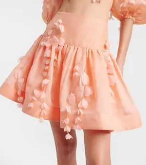 Zimmermann Dawning Linen And Silk Miniskirt In Coral