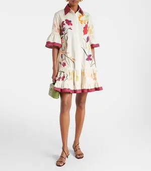 La DoubleJ Choux Floral Cotton Poplin Shirt Dress - White