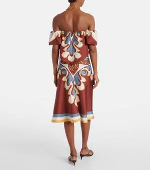 La DoubleJ Sand Dollar Off-shoulder Silk Top - Multicoloured