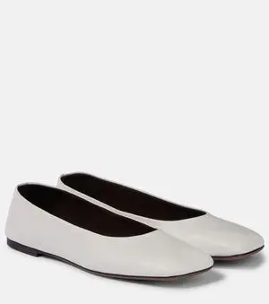 THE ROW Square Toe Leather Ballet Flats - White