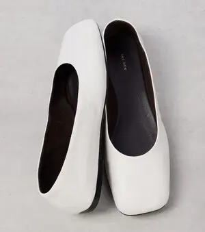 THE ROW Square Toe Leather Ballet Flats - White
