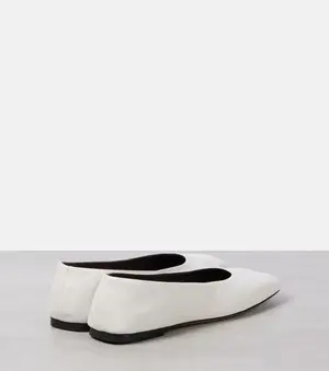 THE ROW Square Toe Leather Ballet Flats - White