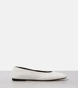 THE ROW Square Toe Leather Ballet Flats - White