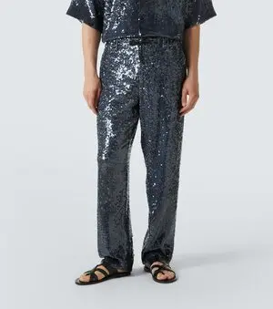 Dries Van Noten Sequined Straight-leg Trousers - Blue