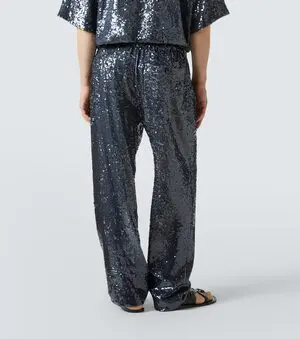 Dries Van Noten Sequined Straight-leg Trousers - Blue