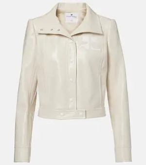 COURREGES Logo Faux Leather Jacket - White