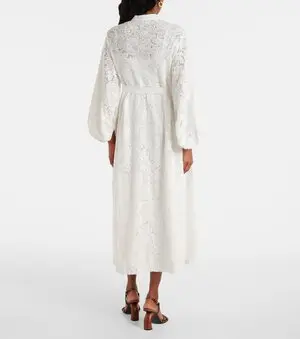 Erdem Embroidered Cotton Lace Midi Dress