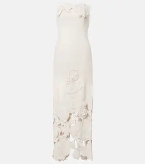 LEO LIN Rayna Floral-appliqué Crepe Maxi Dress