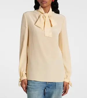 Valentino Garavani Silk Crepe Blouse With Bow Detail - Yellow