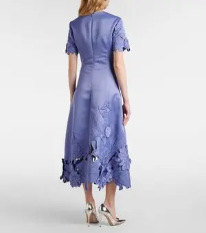 LEO LIN Caroline Floral Appliqué Satin Midi Dress