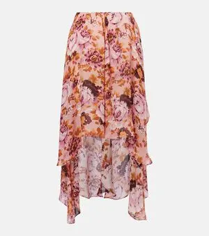 Chloé Asymmetric Floral Silk Midi Skirt In Antique Pink