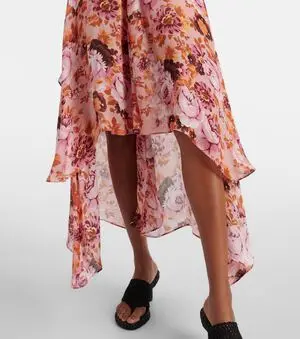 Chloé Asymmetric Floral Silk Midi Skirt In Antique Pink