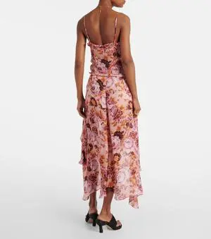 Chloé Asymmetric Floral Silk Midi Skirt In Antique Pink