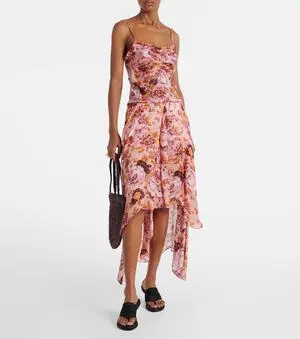 Chloé Asymmetric Floral Silk Midi Skirt In Antique Pink