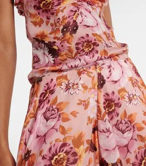 Chloé Asymmetric Floral Silk Midi Skirt In Antique Pink