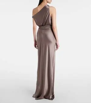 THE SEI One-shoulder Gown In Silk Satin - Grey