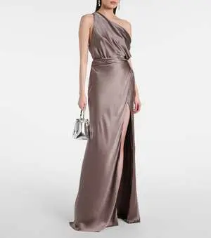 THE SEI One-shoulder Gown In Silk Satin - Grey