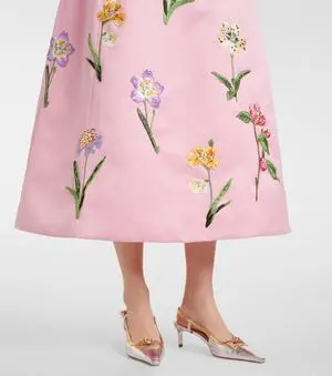 LEO LIN Cleo Floral Embroidered Satin Midi Dress - Pink