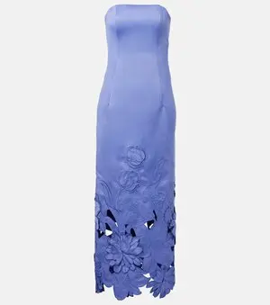 LEO LIN Rayna Floral Appliqué Satin Maxi Dress - Blue