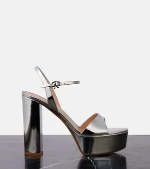 GIANVITO ROSSI Marlene Metallic Leather Platform Sandals - Silver