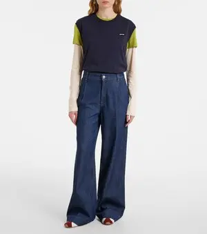 7 For All Mankind Pleated High-rise Wide-leg Jeans In Halona