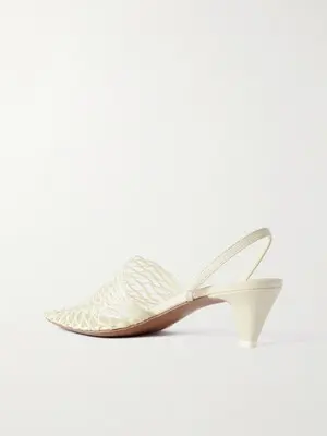 NEOUS Acantho Fishnet And Leather Slingback Kitten Heel Pumps