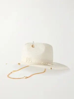 Ruslan Baginskiy Embroidered Embellished Straw Fedora - Neutrals