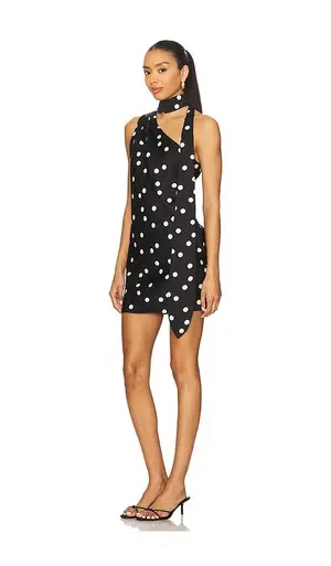 Line & Dot Polka Dot One Shoulder Mini Dress With Scarf Detail - Black