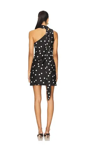Line & Dot Polka Dot One Shoulder Mini Dress With Scarf Detail - Black
