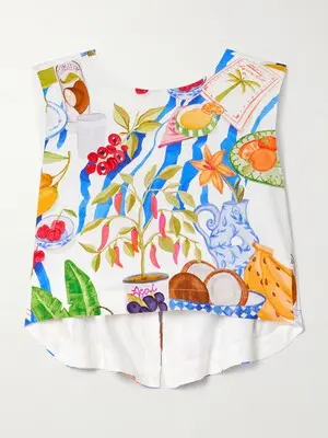 Farm Rio Cropped Open-back Printed Linen-blend Tank - Multi