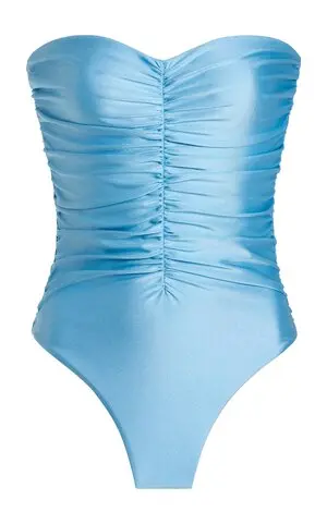 Jade Swim Ruched Strapless One-Piece Swimsuit Blue