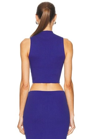 COURREGES Ribbed Mock Neck Cropped Top - Saphir