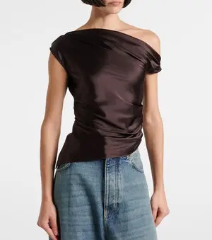 Staud Phare One-shoulder Silk-blend Satin Top - Brown