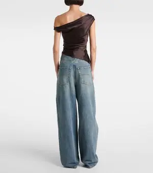 Staud Phare One-shoulder Silk-blend Satin Top - Brown