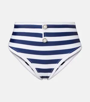 SAME Grace Striped High-rise Bikini Bottoms - Blue
