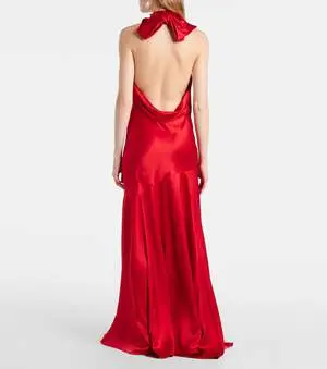 Simone Rocha Bow Detail Open Back Silk Satin Gown